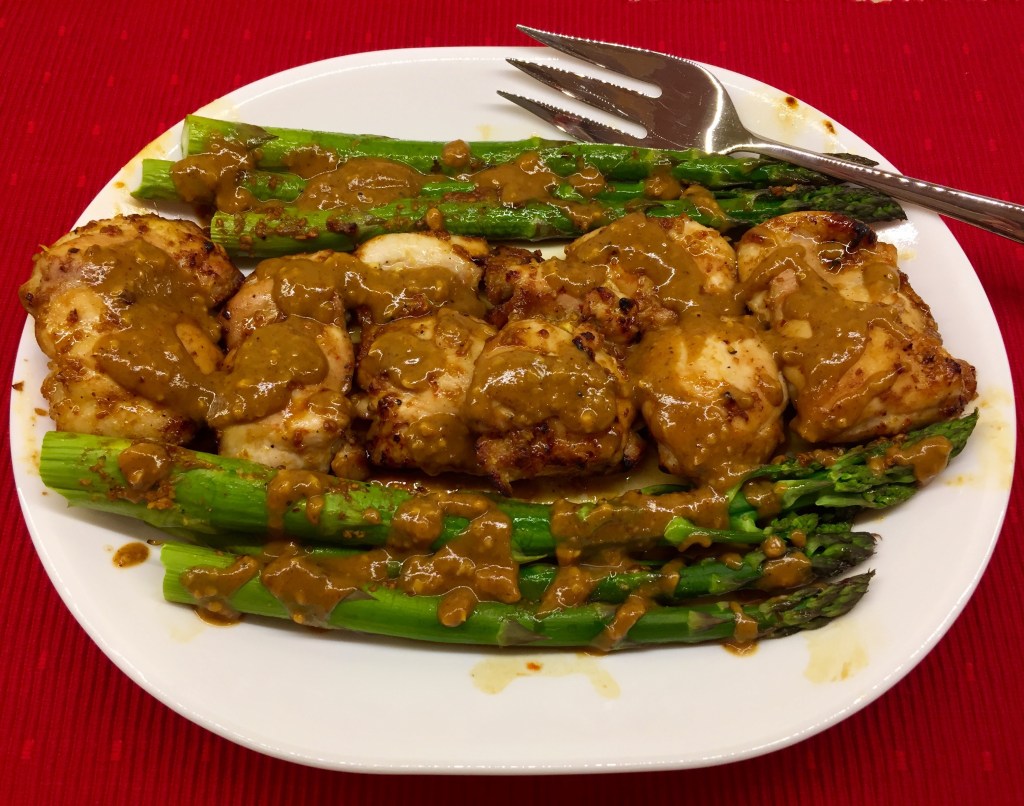 Tamari-Ginger Chicken With Asparagus and Almond Sauce – julienne.red